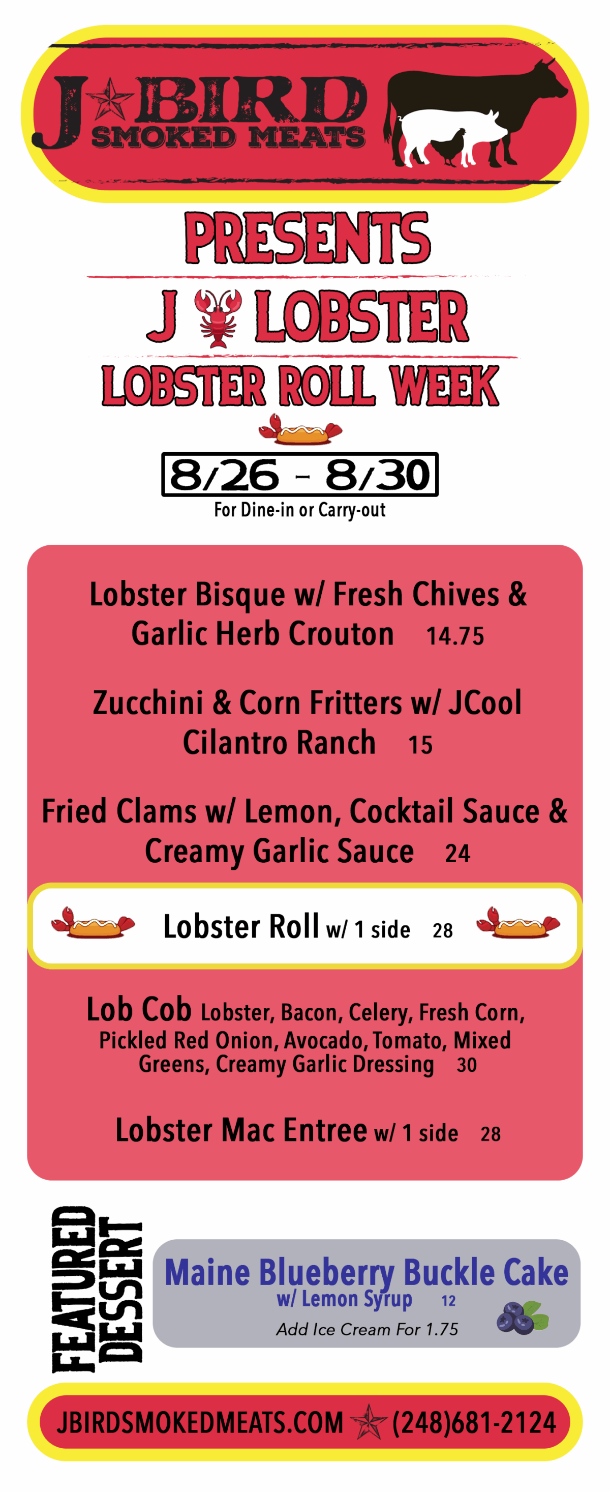 J-Lobster Menu – J-Bird Smoked Meats